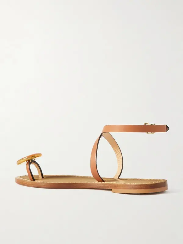 AMANU The Kigali Agate-embellished Leather Sandals - Brown