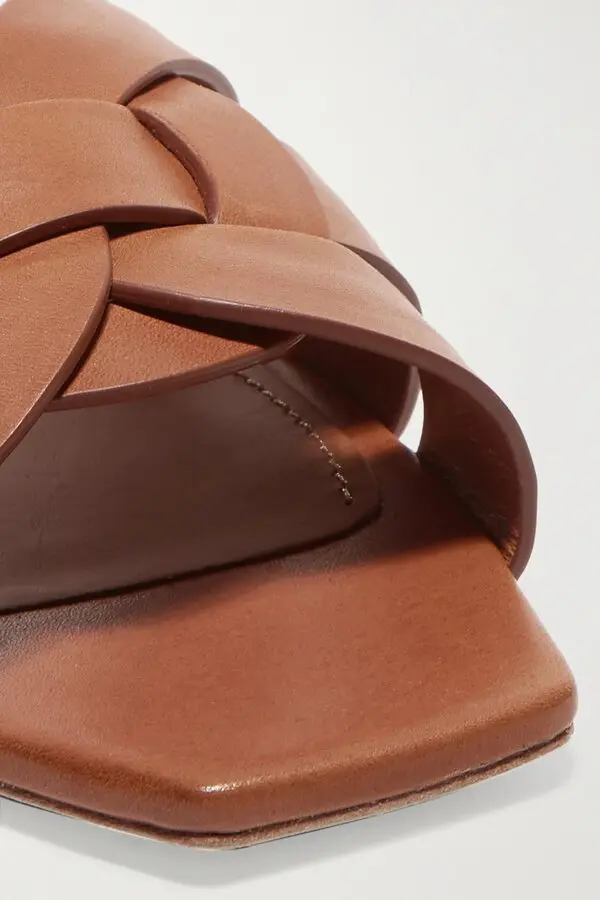 Saint Laurent Tribute Woven Leather Slides - Brown
