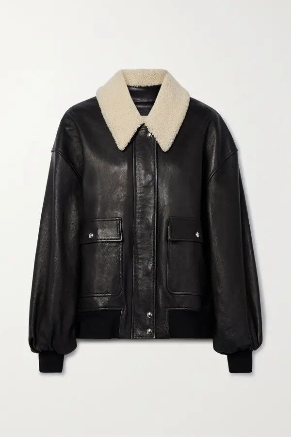 Khaite Shellar Shearling-trimmed Leather Bomber Jacket - Black
