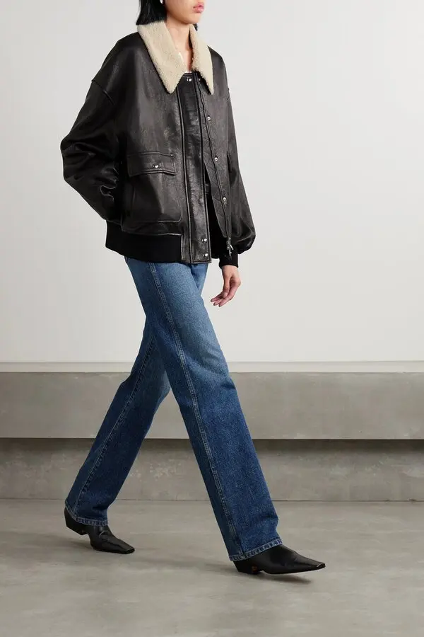 Khaite Shellar Shearling-trimmed Leather Bomber Jacket - Black