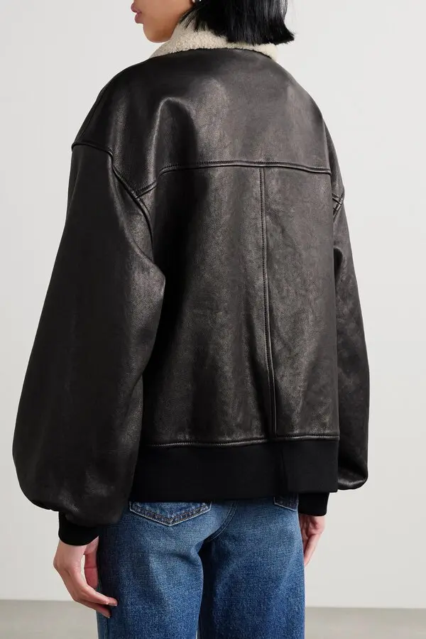 Khaite Shellar Shearling-trimmed Leather Bomber Jacket - Black