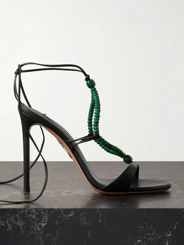 AQUAZZURA Amalfi 105 Beaded Leather Sandals