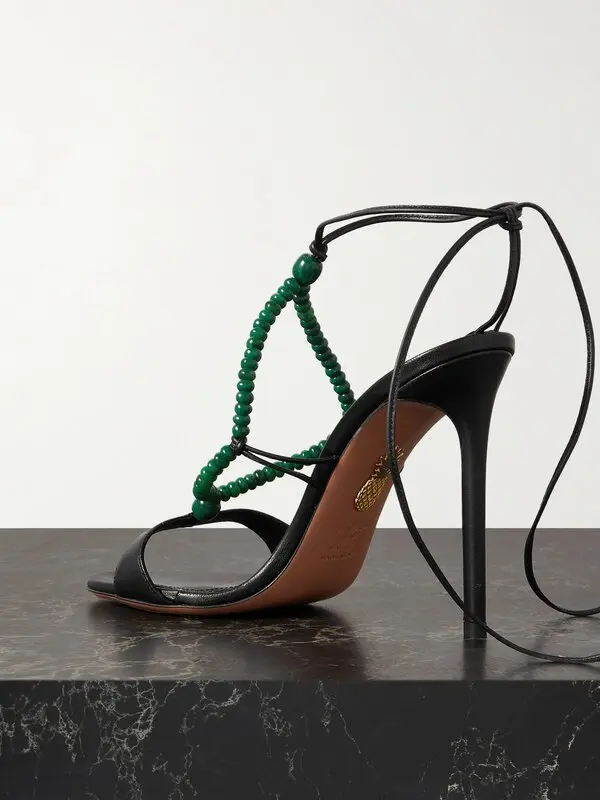 AQUAZZURA Amalfi 105 Beaded Leather Sandals