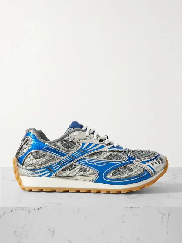 Bottega Veneta Orbit Metallic Rubber, Mesh And Fishnet Sneakers - Neutrals