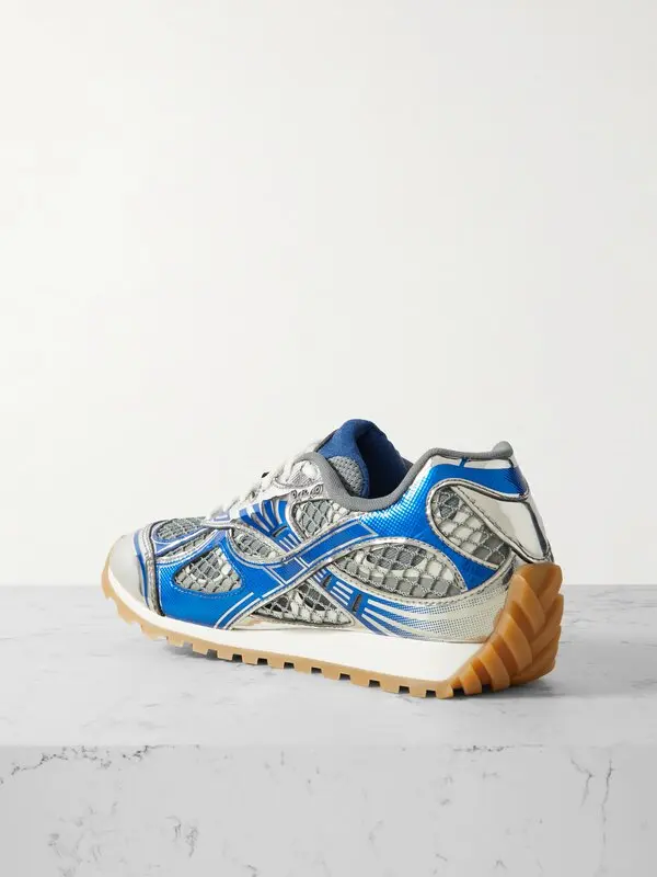Bottega Veneta Orbit Metallic Rubber, Mesh And Fishnet Sneakers - Neutrals