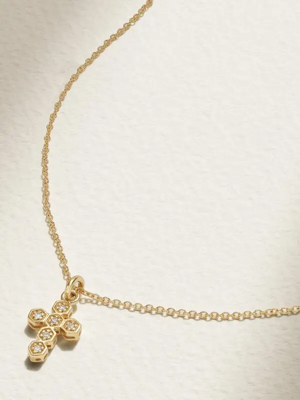KOLOURS JEWELRY Mini 18-karat Diamond Cross Necklace - Gold