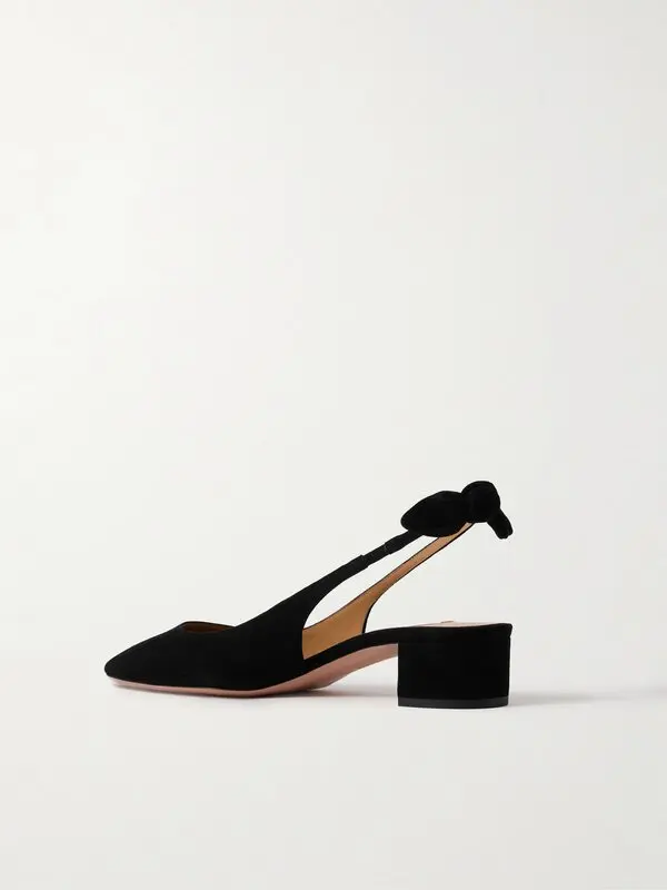 AQUAZZURA Very Bow 35 Suede Slingback Pumps - Black