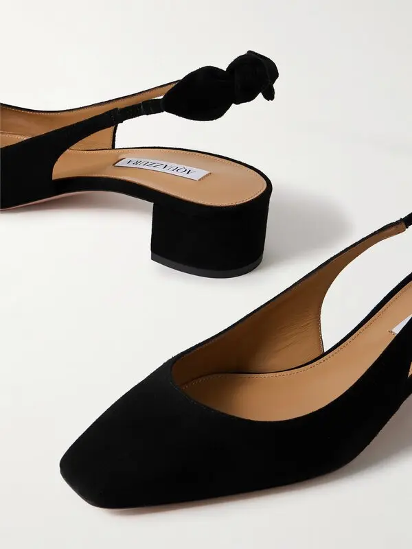 AQUAZZURA Very Bow 35 Suede Slingback Pumps - Black