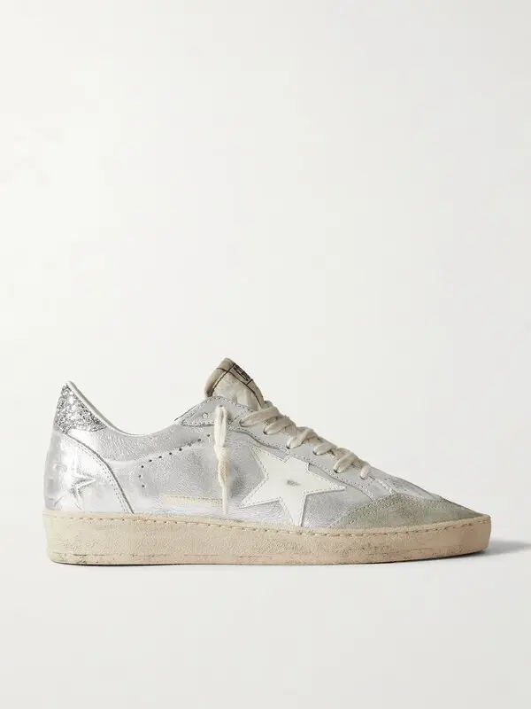 GOLDEN GOOSE Ballstar Glittered Distressed Leather Sneakers