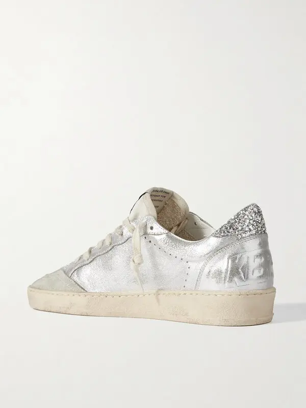 GOLDEN GOOSE Ballstar Glittered Distressed Leather Sneakers