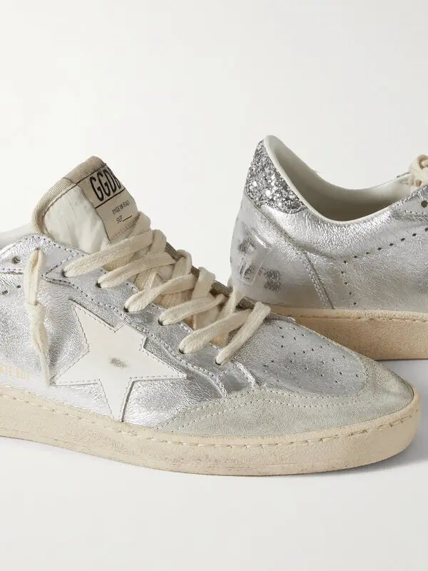 GOLDEN GOOSE Ballstar Glittered Distressed Leather Sneakers