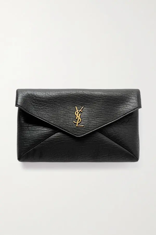 Saint Laurent Cassandre Large Textured-leather Clutch - Black