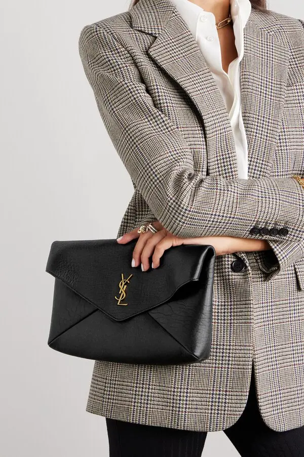 Saint Laurent Cassandre Large Textured-leather Clutch - Black
