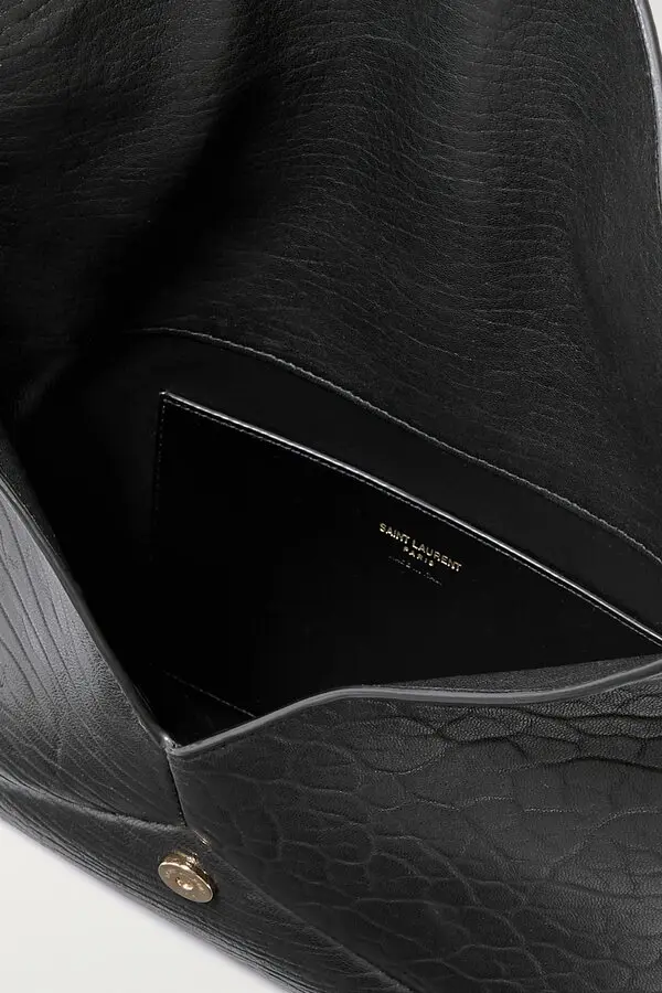 Saint Laurent Cassandre Large Textured-leather Clutch - Black