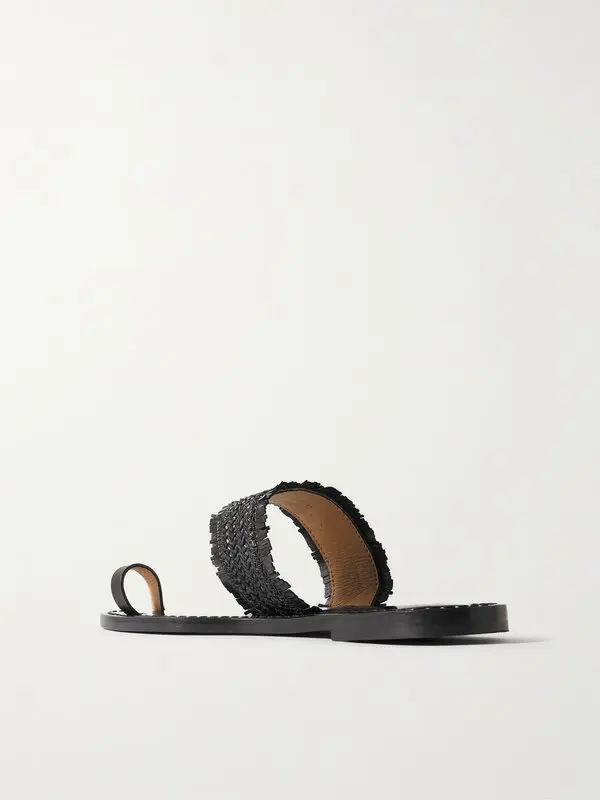 AMANU The Shela Fringed Braided Leather Slides