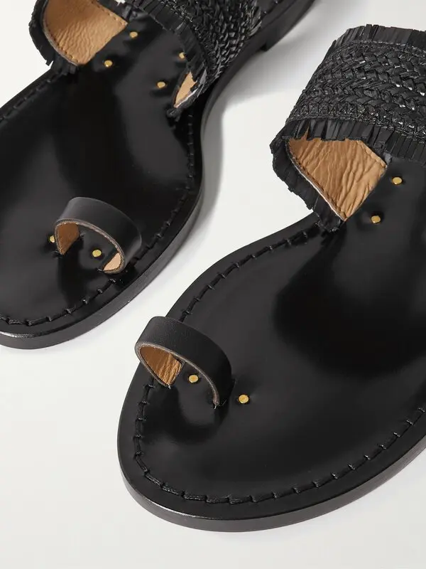 AMANU The Shela Fringed Braided Leather Slides