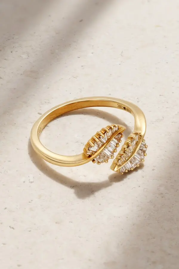 ANITA KO Small Palm Leaf Diamond Ring - Gold