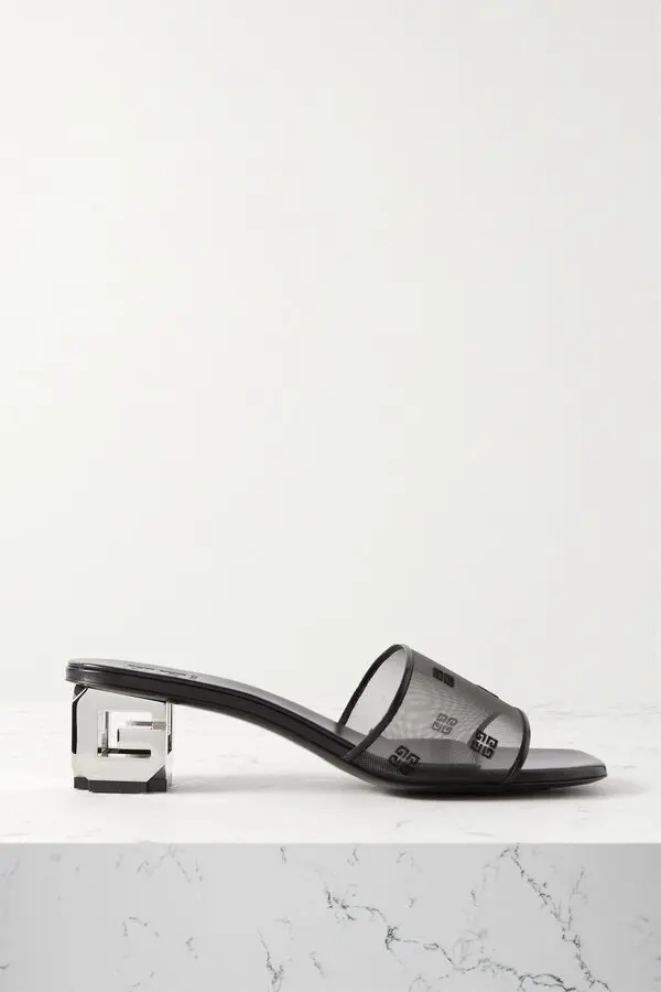 Givenchy Logo-embroidered Leather-trimmed Mesh Mules