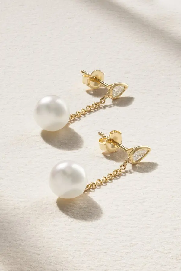Mizuki 14-karat Pearl And Diamond Stud Earrings - Gold