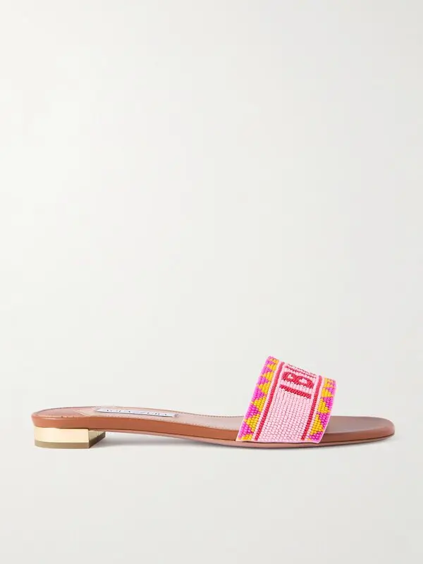 AQUAZZURA Ibiza Beaded Leather Slides