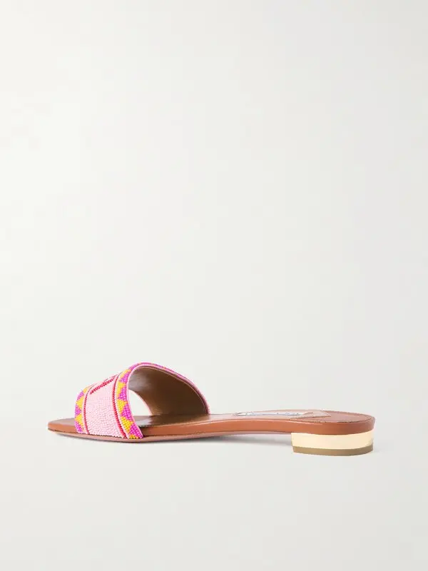 AQUAZZURA Ibiza Beaded Leather Slides