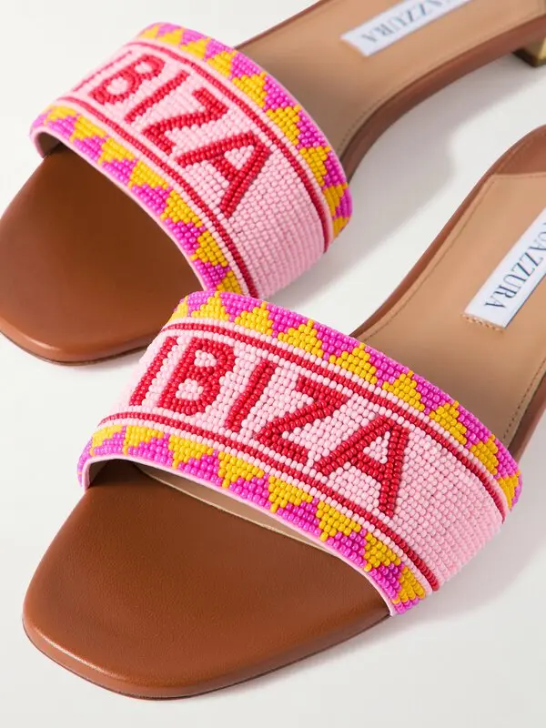 AQUAZZURA Ibiza Beaded Leather Slides