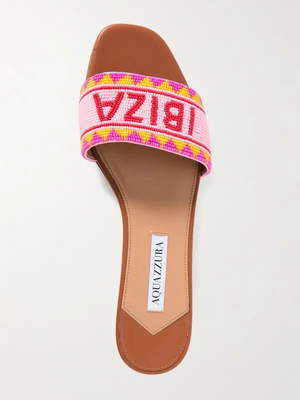 AQUAZZURA Ibiza Beaded Leather Slides