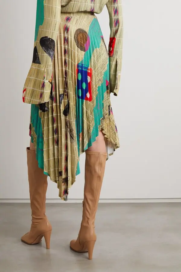 THEBE MAGUGU Asymmetric Pleated Printed Crepe Skirt