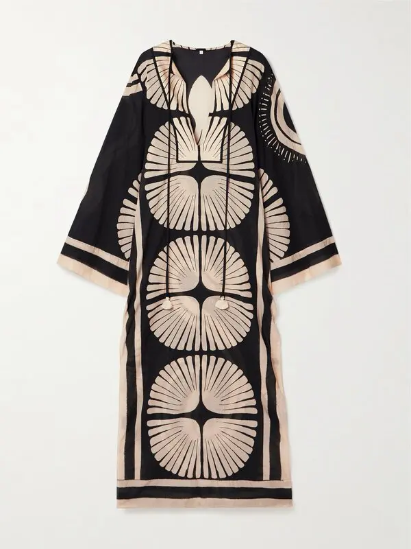 Johanna Ortiz Natural Wisdom Tasseled Printed Cotton-voile Maxi Dress - Black