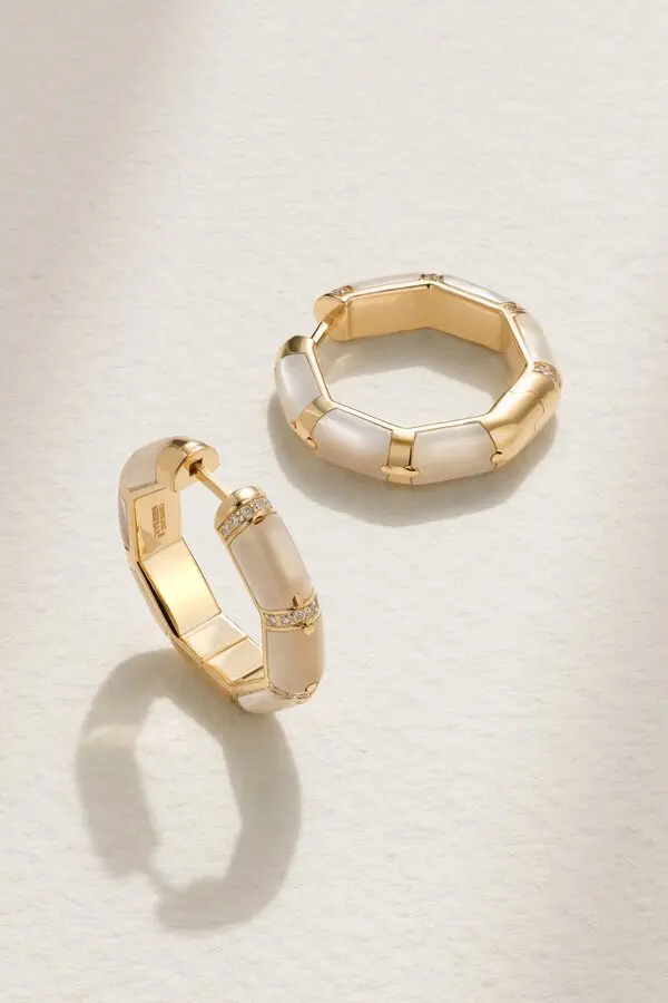L'ATELIER NAWBAR Bamboo 18-karat Mother-of-pearl And Diamond Hoop Earrings - Gold