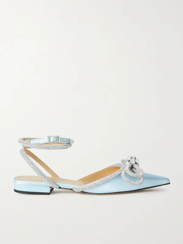 Mach & Mach Double Bow Crystal-embellished Point-toe Flats - Blue