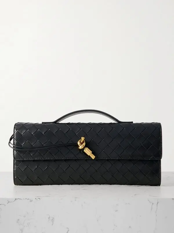 Bottega Veneta Andiamo Long Intrecciato Leather Clutch - Black