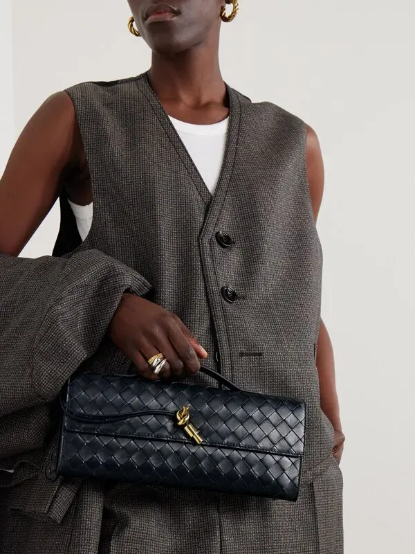 Bottega Veneta Andiamo Long Intrecciato Leather Clutch - Black