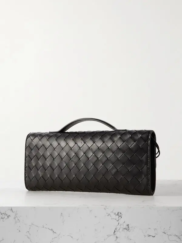 Bottega Veneta Andiamo Long Intrecciato Leather Clutch - Black