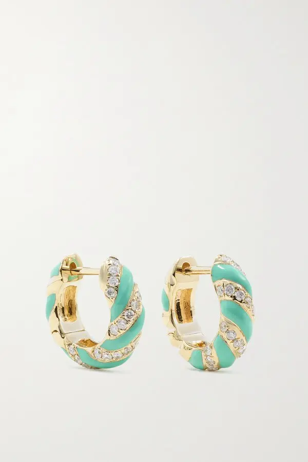 Yvonne Léon 9-karat Enamel And Diamond Hoop Earrings - Gold
