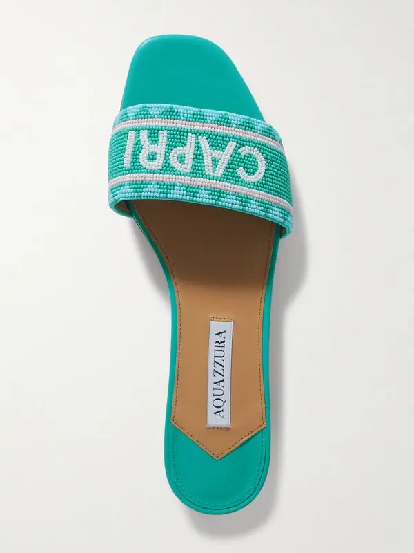 AQUAZZURA Capri Beaded Leather Slides