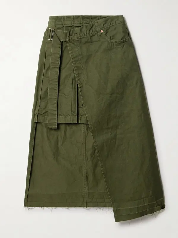 Sacai Asymmetric Pleated Wrap Skirt - Green