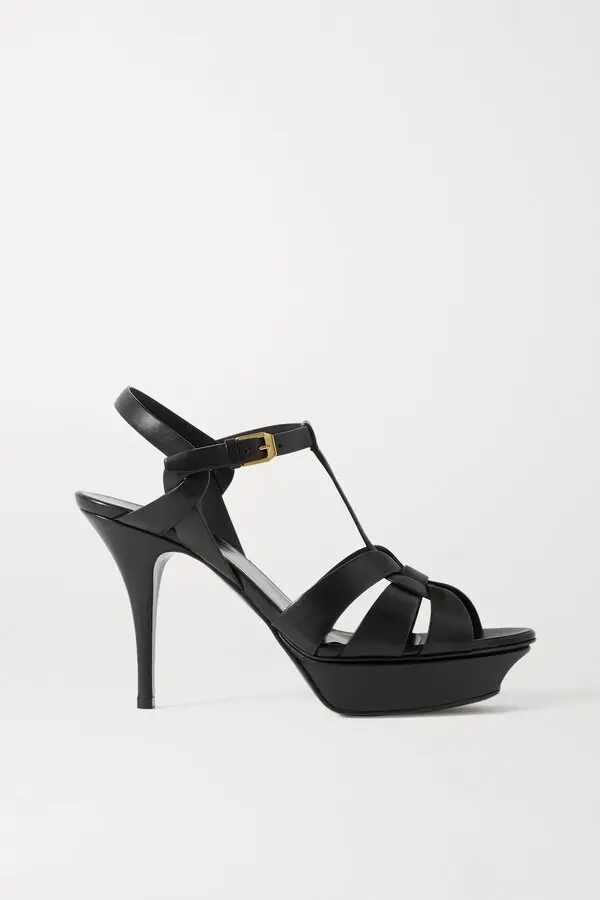 Saint Laurent Tribute Woven Leather Platform Sandals