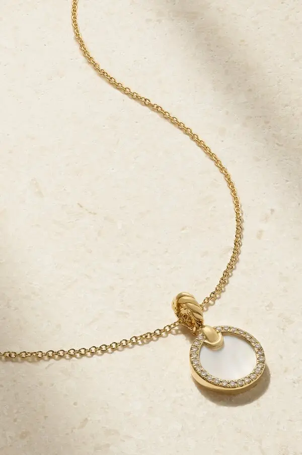 David Yurman Elements 18-karat Mother-of-pearl And Diamond Medallion Necklace - Gold