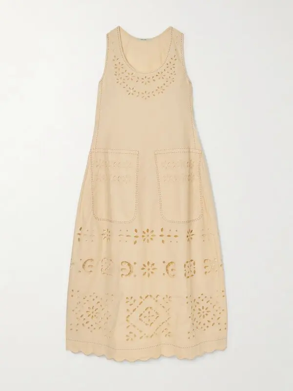 Vita Kin Tina Broderie Anglaise Cotton-poplin Midi Dress - Neutrals