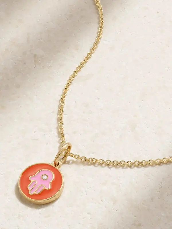 SYDNEY EVAN Tiny Hamsa 14-karat Enamel And Diamond Necklace - Gold