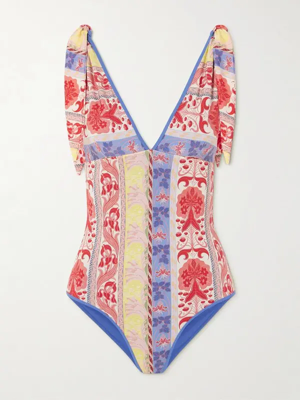 Etro Tie-detailed Printed One Piece Swimsuit - Red