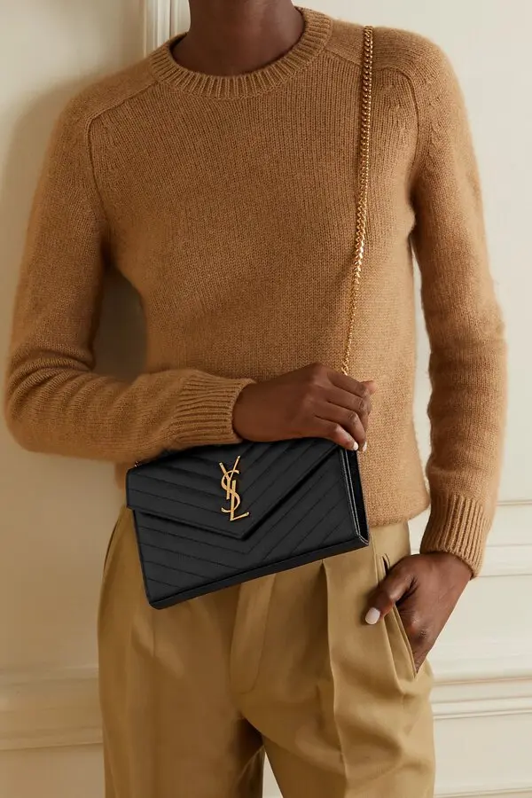 Saint Laurent Cassandre Matelassé Textured-leather Chain Wallet - Black