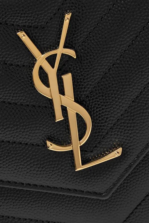 Saint Laurent Cassandre Matelassé Textured-leather Chain Wallet - Black