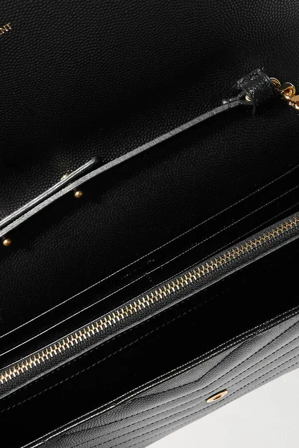 Saint Laurent Cassandre Matelassé Textured-leather Chain Wallet - Black