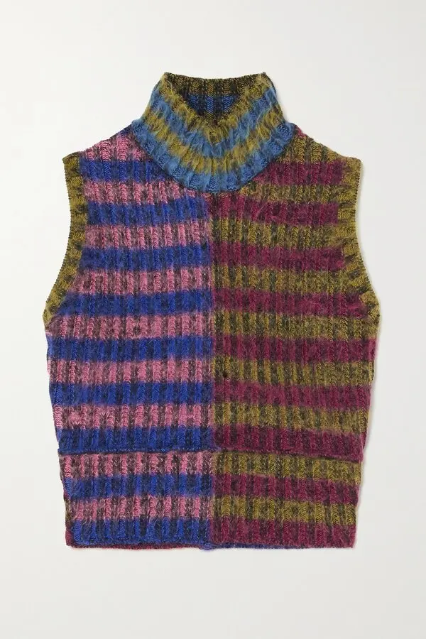 AGR Cropped Brushed Striped Cotton-blend Turtleneck Sweater