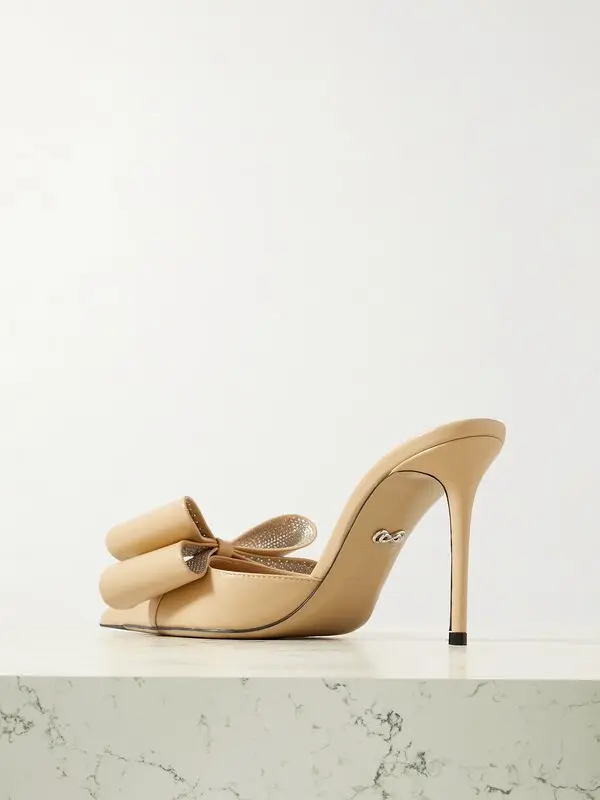 Mach & Mach Cadeau Leather Mules With Crystal And Bow Embellishments