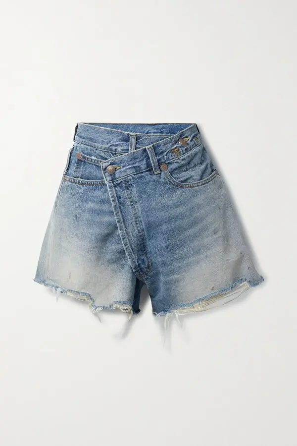 R13 Crossover Asymmetric Denim Shorts