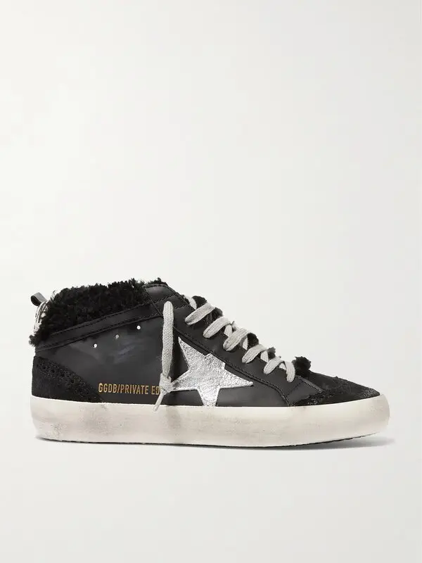 GOLDEN GOOSE Mid Star Shearling-lined Distressed Sneakers