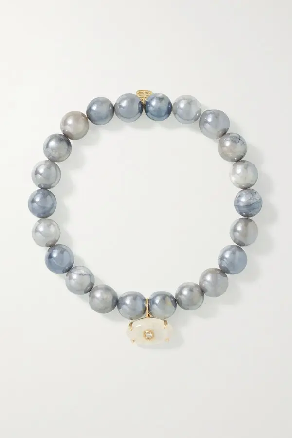 SYDNEY EVAN Evil Eye 14-karat Moonstone And Diamond Bracelet - Gold